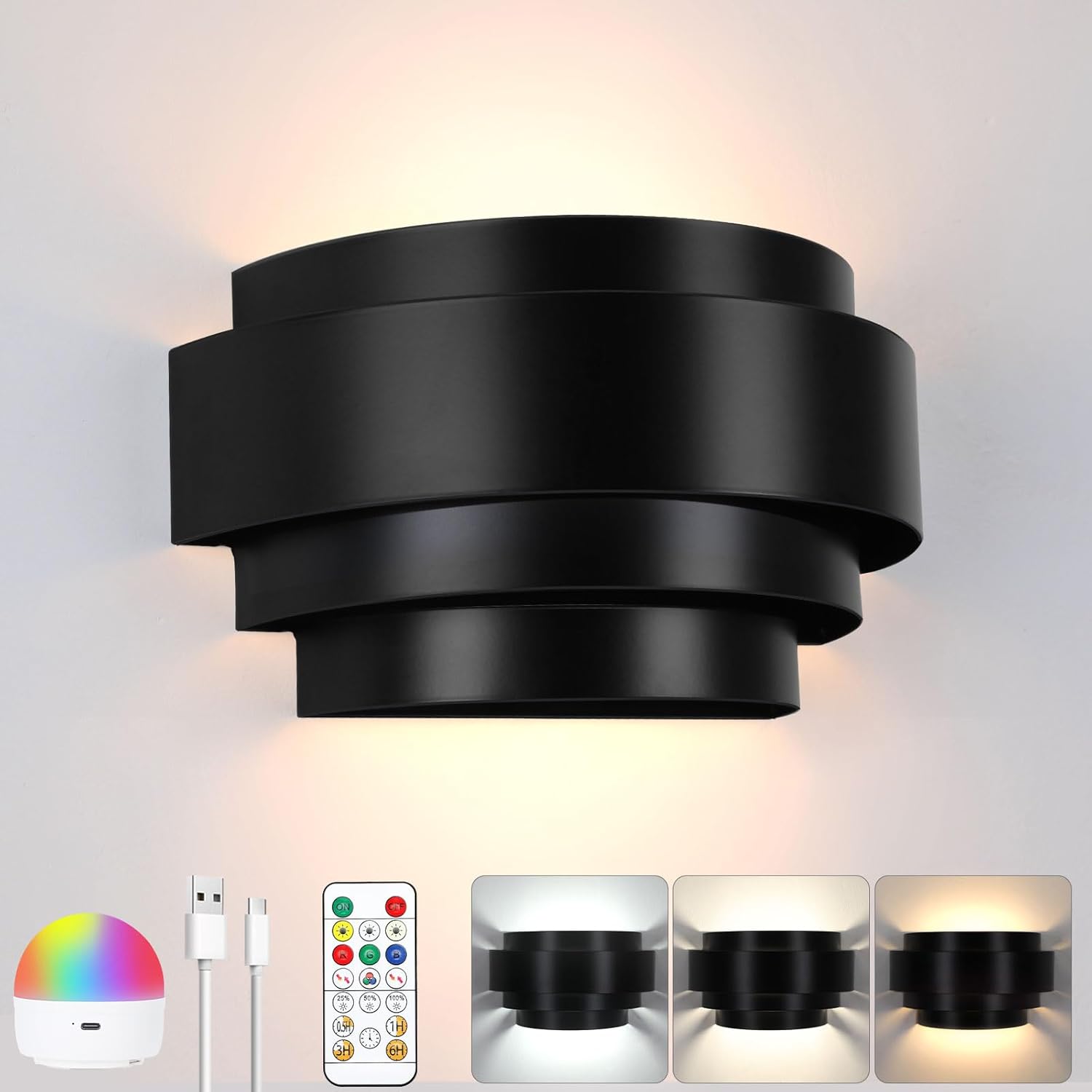 Glowlit Wireless Wall Lights Indoor, Rechargeable Wall Sconce with ...