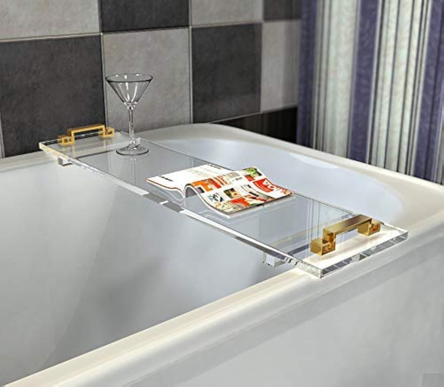 Amazon.com: Acrylic Bathtub Tray Caddy with Metal Handles, Lucite Clear ...