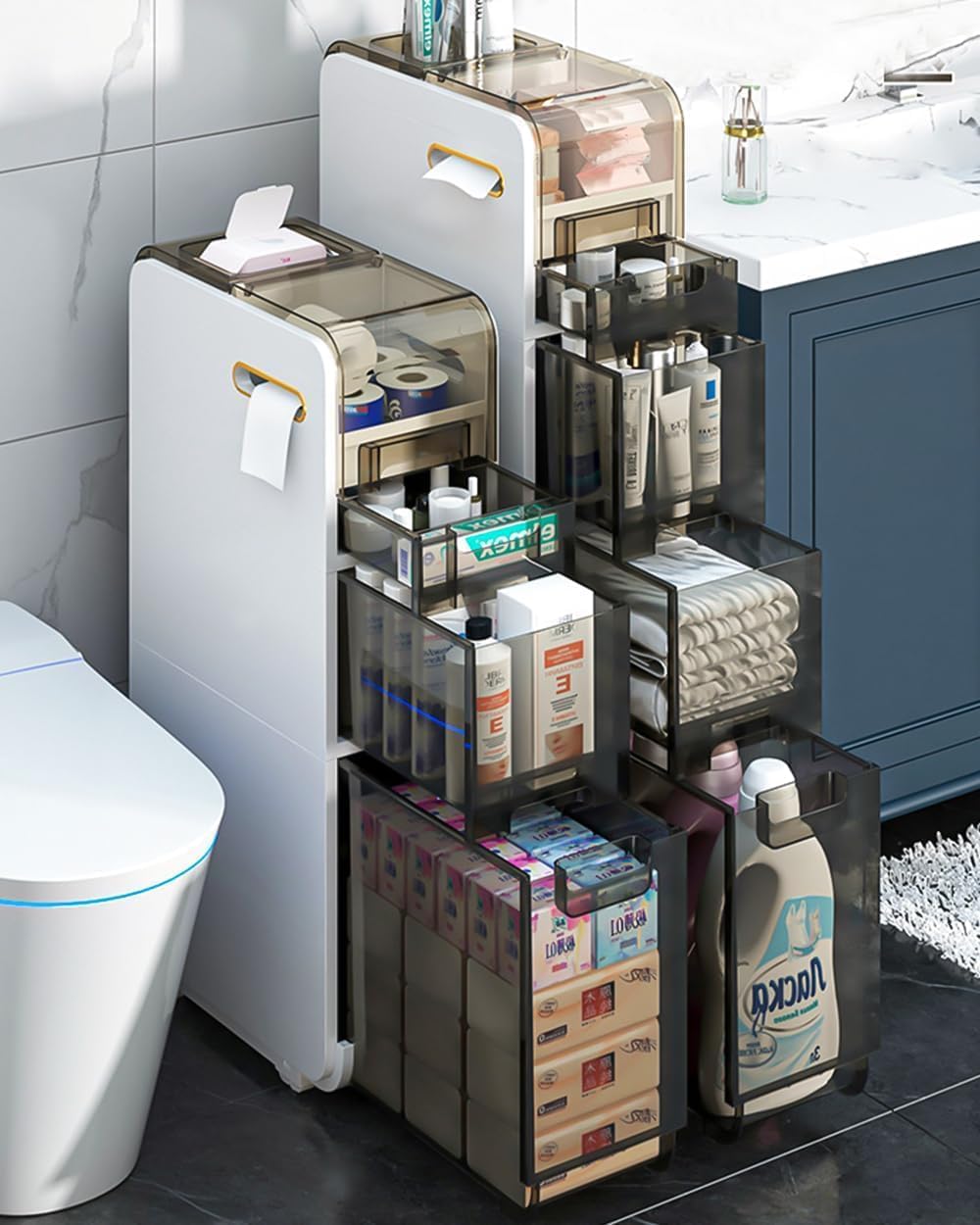 Amazon.com: WEAFIEO 4-Tier Bathroom Floor Cabinet with Clear Drawers ...