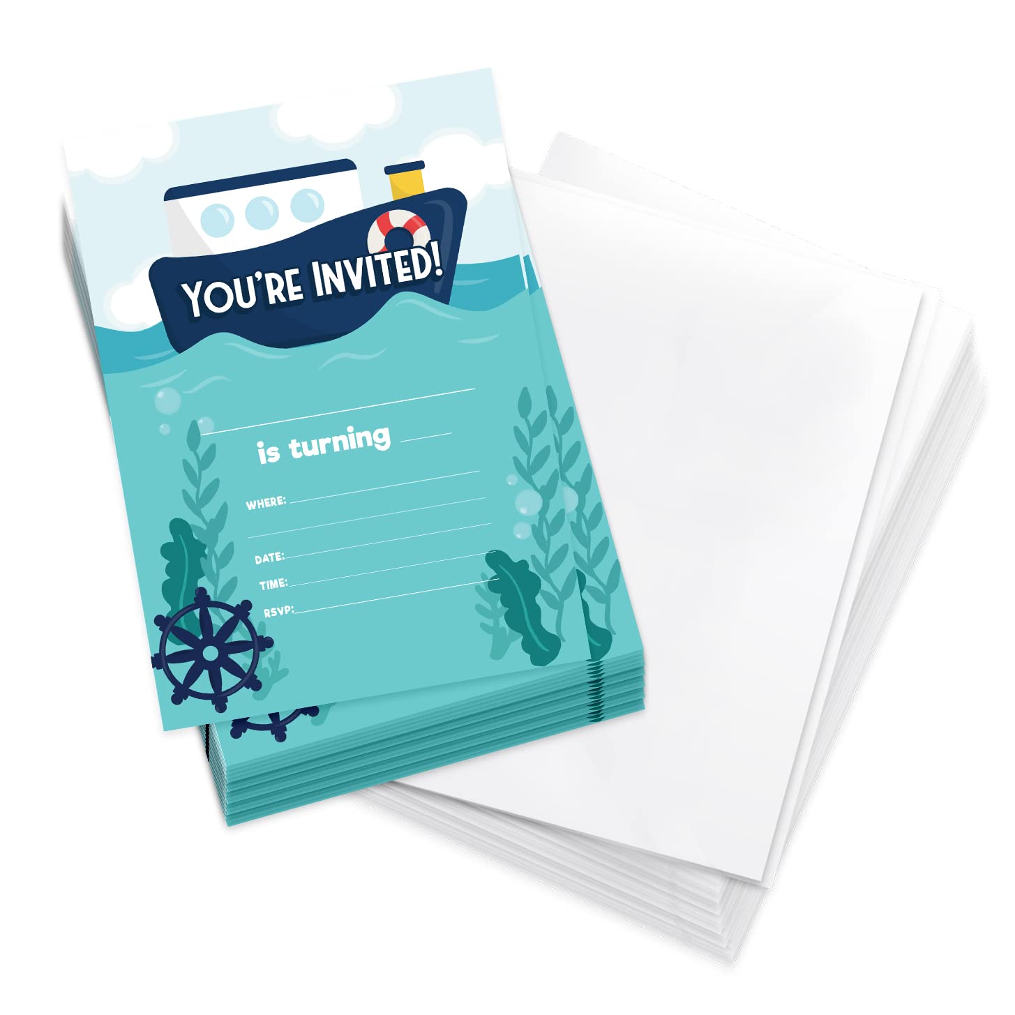 Amazon.com : Coastal Palm Boat Happy Birthday Invitations Invite Cards ...