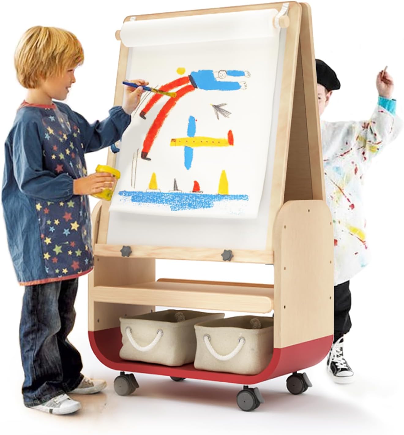 BanaSuper Rolling Wooden Kids Double-Sided Easel Children Art ...