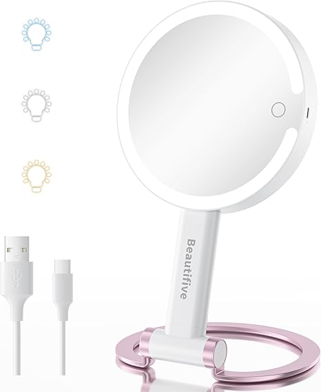 Amazon.com: Beautifive 7" Magnifying Mirror with Light, Rechargeable ...