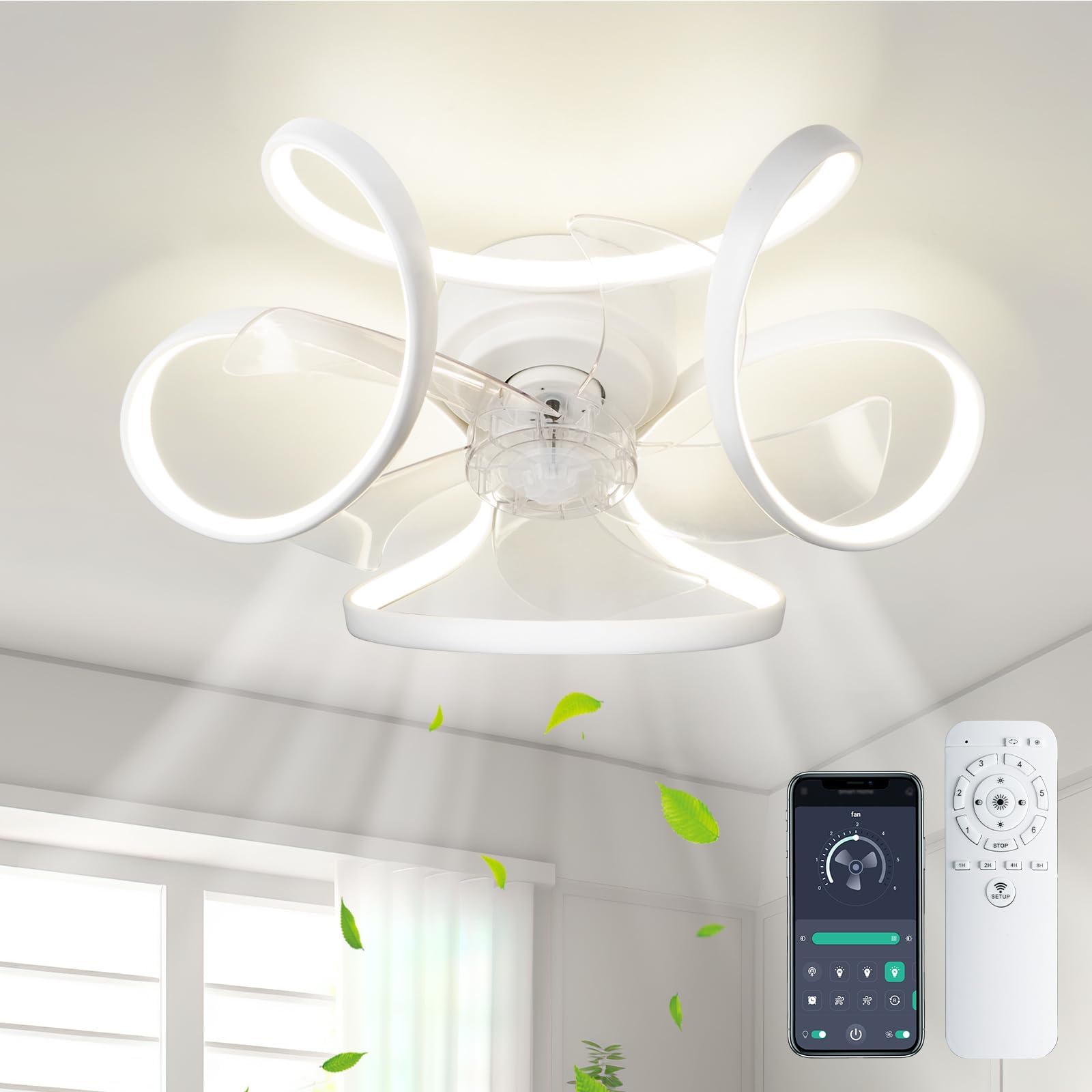 Tivleed Low Profile Ceiling Fan with Lights, 20" Semi Flush LED Fans ...