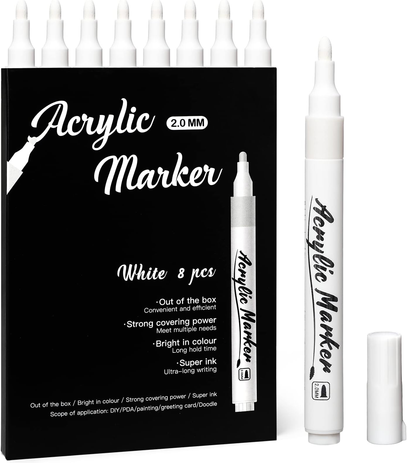 Mzh Art White Markers Pen, 8 Pack White Paint Pens, Fine Tip, Acrylic ...