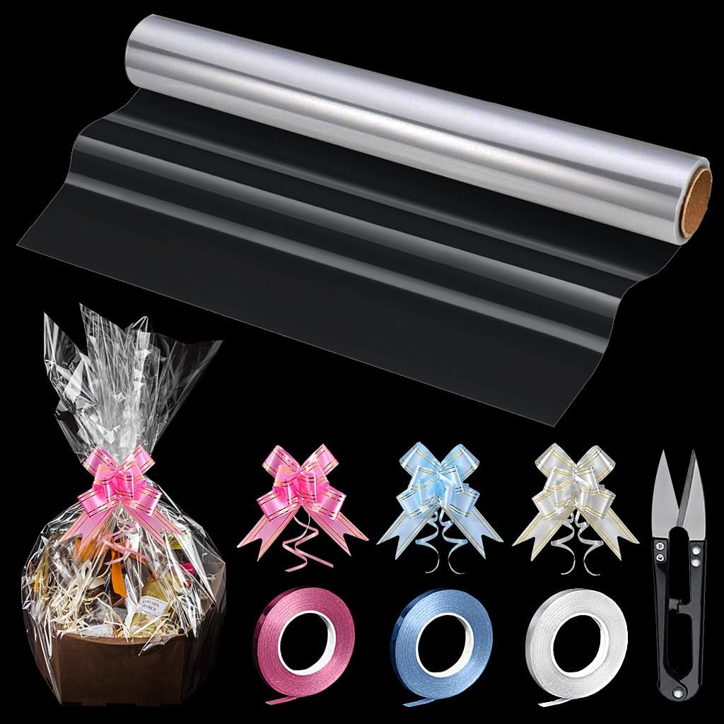 Cellophane Wrap Roll, PYGHAP Clear Cellophane Wrap for Hampers with ...
