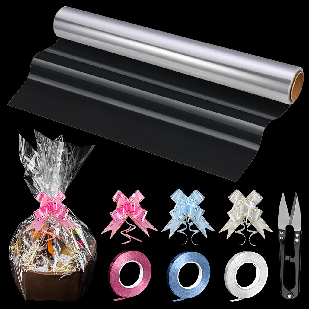 Cellophane Wrap Roll, PYGHAP Clear Cellophane Wrap for Hampers with ...