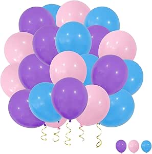 Purple Blue Pink Confetti Balloons, 40pcs 12 Inch light Blue Party Balloons,Natural Latex ...