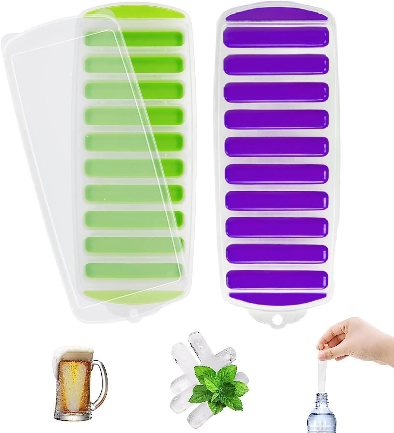 Amazon.com: 2 Pcs Long Ice Stick Tray Silicone with Lid,Water Bottle ...
