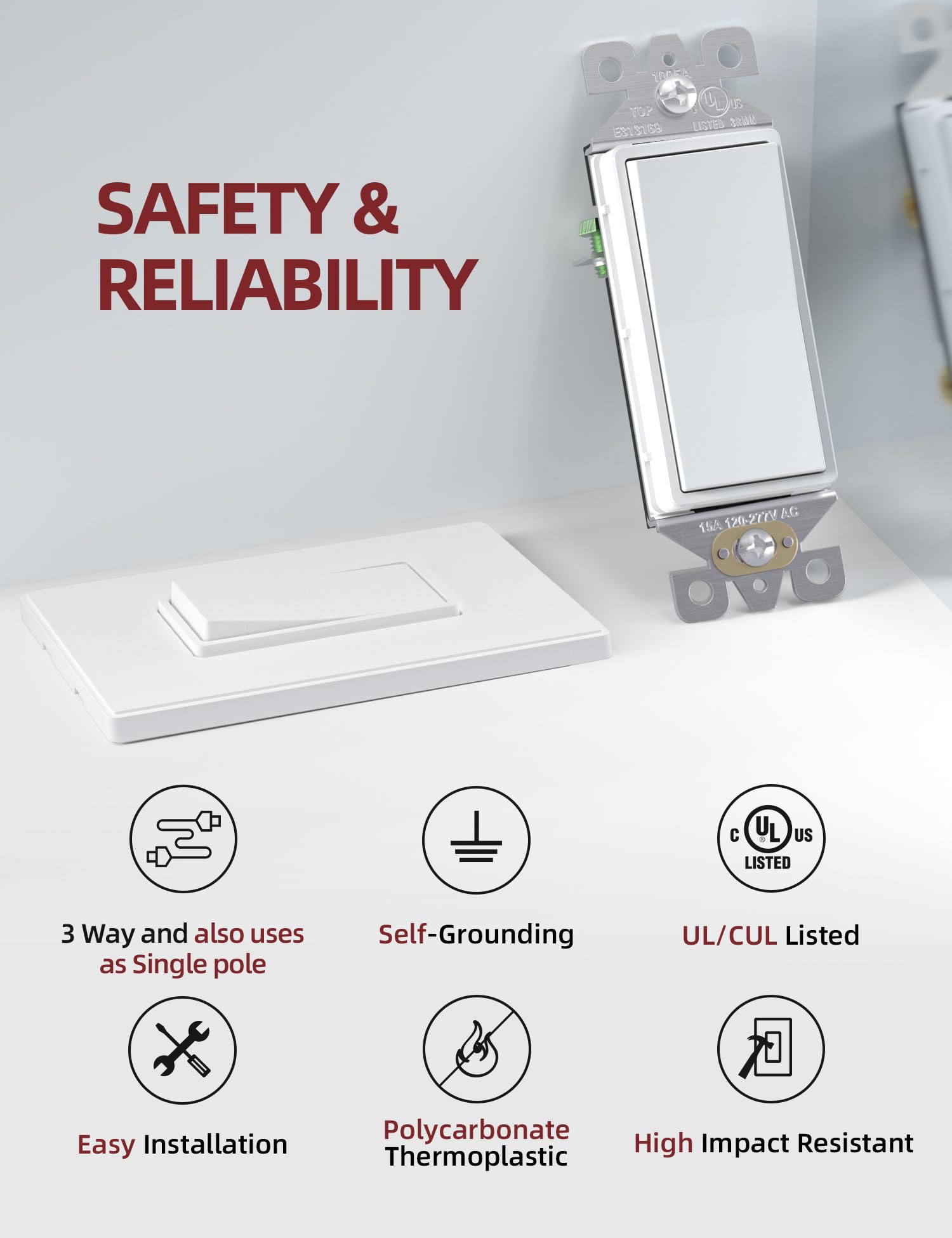 Snapklik.com : AIDA Matte White 3 Way Light Switch, Rocker Decorator ...