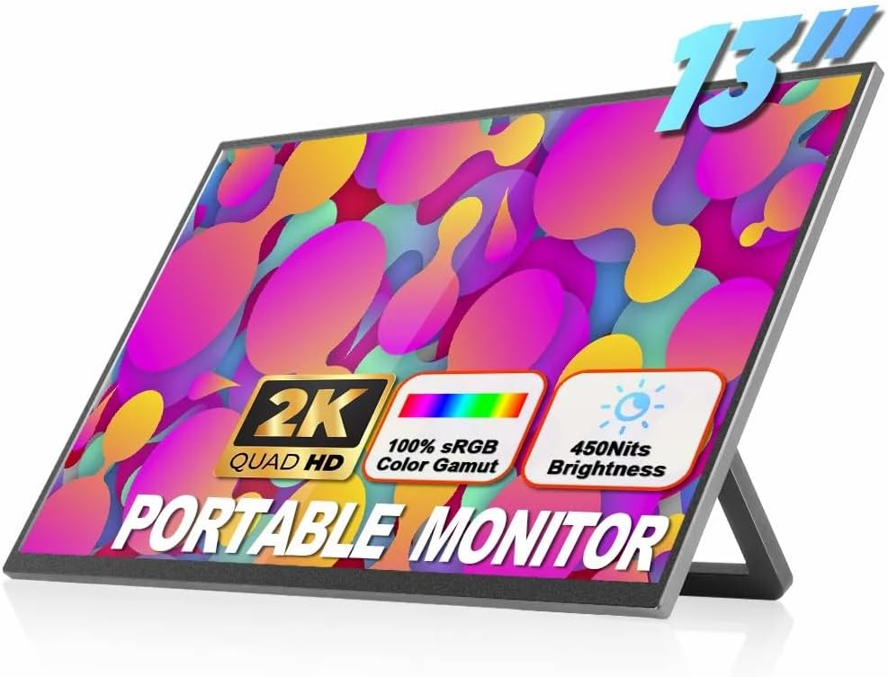 2K Monitor Portátil 13.3, 2560 x 1600P IPS 60Hz 16: 10 HDMI Tipo C ...