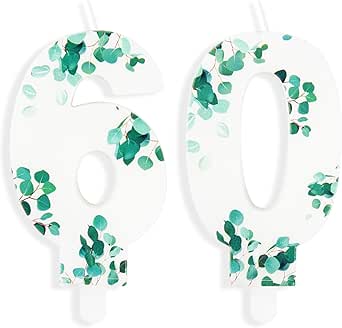 Amazon.com: Hongplus Eucalyptus 60th Birthday Candles, Green White ...