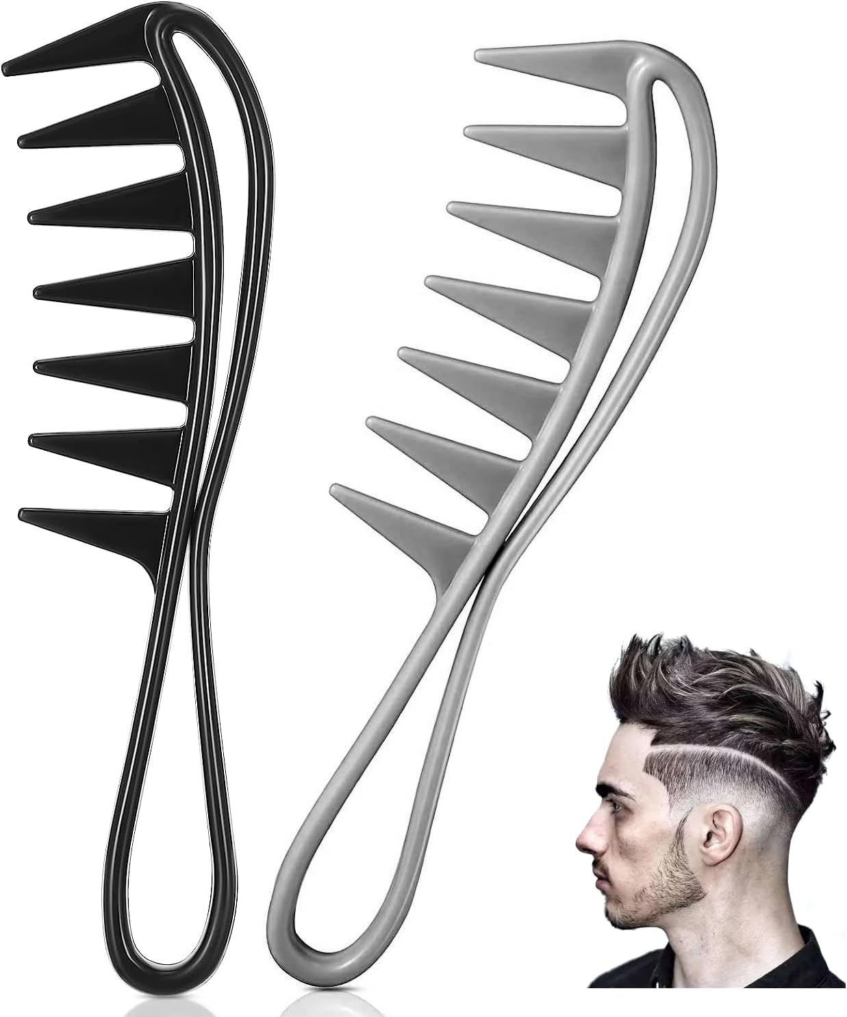 SULIVES 2 Pcs Wide Tooth Comb for Curly Hair, Shark Teeth Texture Comb ...