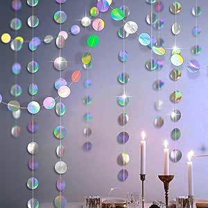 52Ft Iridescent Circle Dot Streamer Garland Decoration,Rainbow Twinkle ...