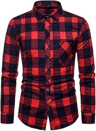 Mannen Geruite Shirts Casual Plaid Shirts Katoen Button Down Lange Mouw Lossen-Fit Kraag Herfst ...