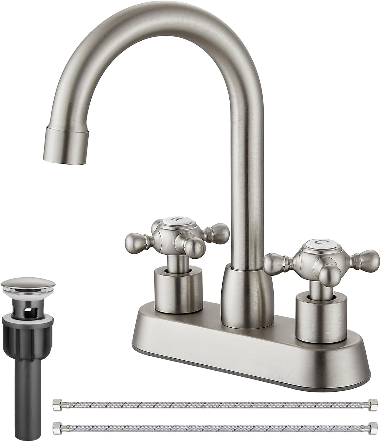 Cinwiny Brushed Nickel 4 inch Centerset Bathroom Sink Faucet Double ...