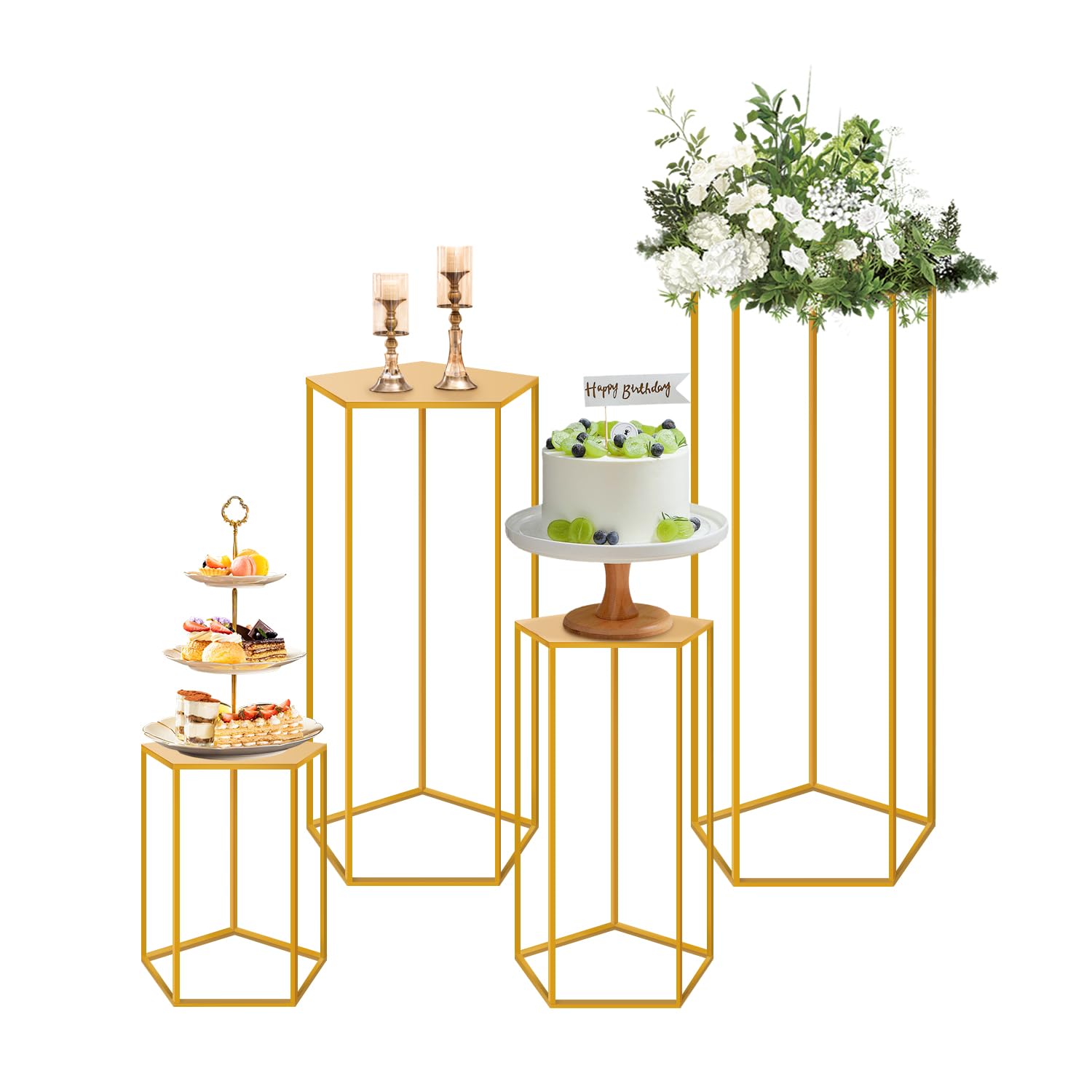 Amazon.com: bimiti 4 Pcs Wedding Flower Stand Gold Pentagon for Party ...