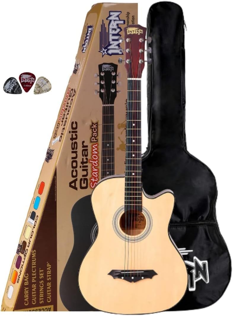 Intern INT-38C Natural Linden Wood Acoustic Guitar Kit with Carry Bag ...