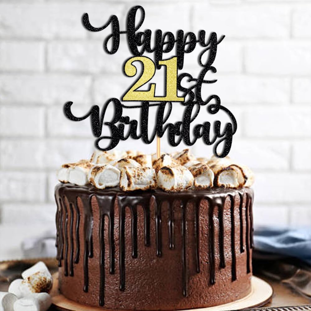 Snapklik.com : Dcokska Happy 21th Birthday Cake Topper-Black Gold 21th ...
