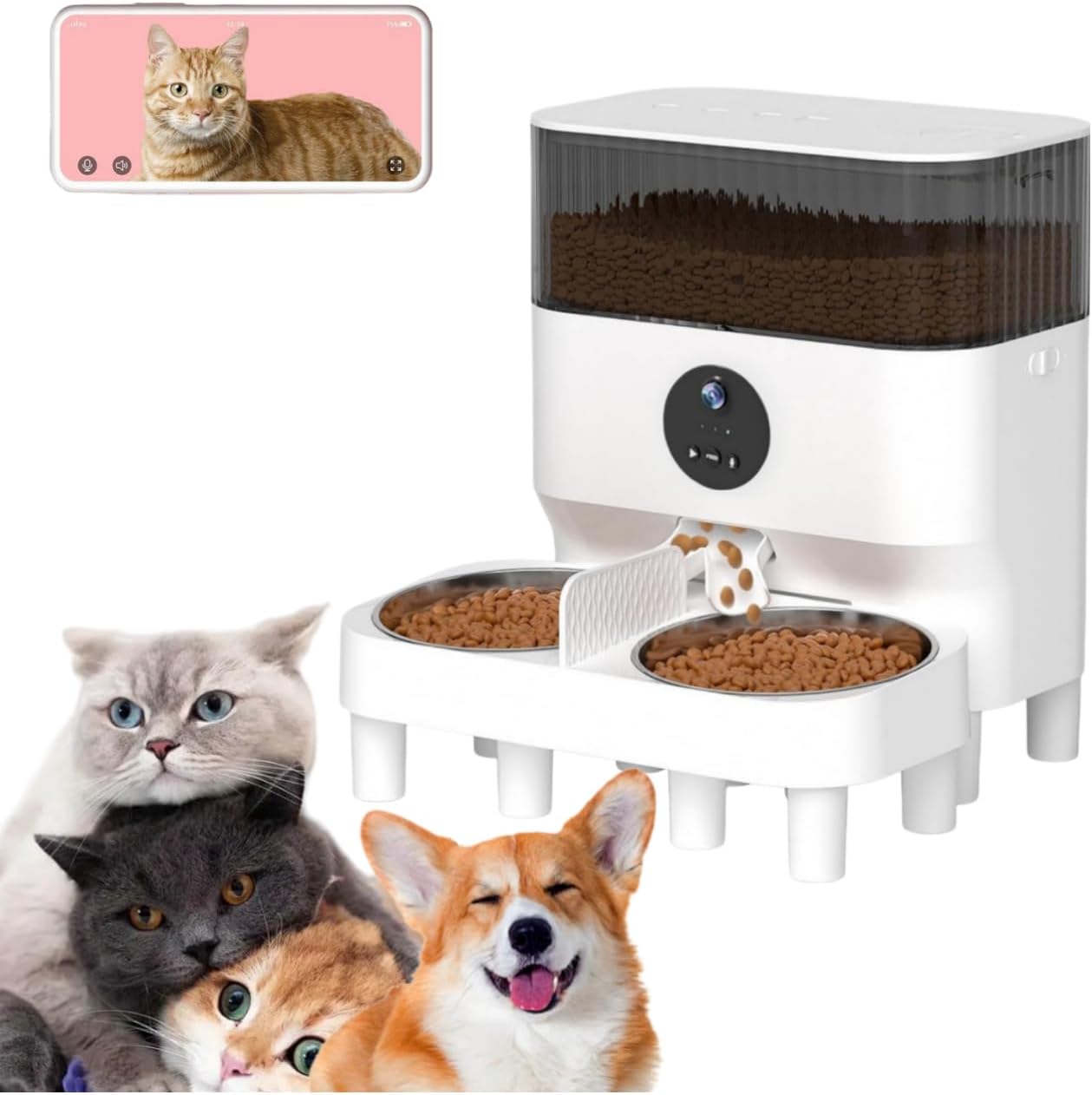 Amazon | JOGIO 自動給餌器 猫 多頭飼い WiFi接続式 10秒録音可 5L容量 2個のステンレス製トレイ付き スマホ遠隔操作 wifi IOS Android対応 犬 2WAY ...