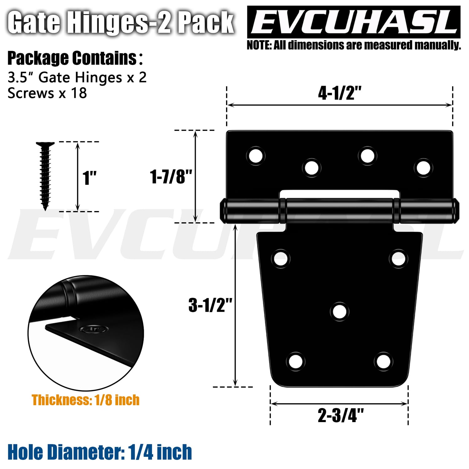 Snapklik.com : 3.5 Inch Gate Hinges Heavy Duty, Black Iron Door Hinges ...