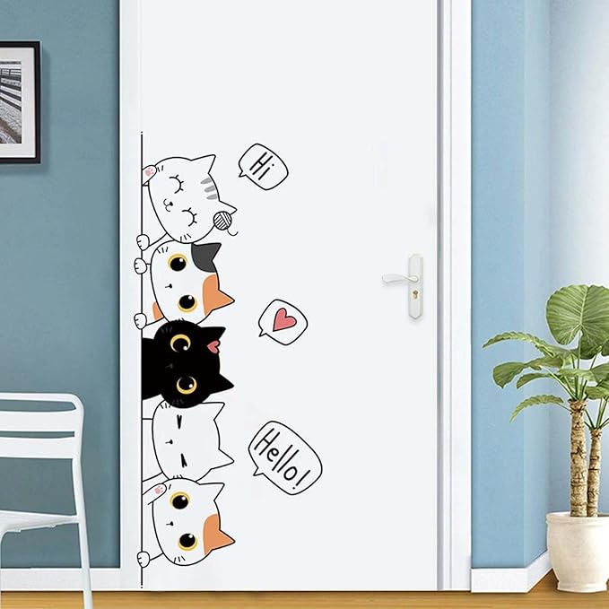 Cat Door Stickers Cartoon Stickers Cat Painted Animals Kids Bedroom ...