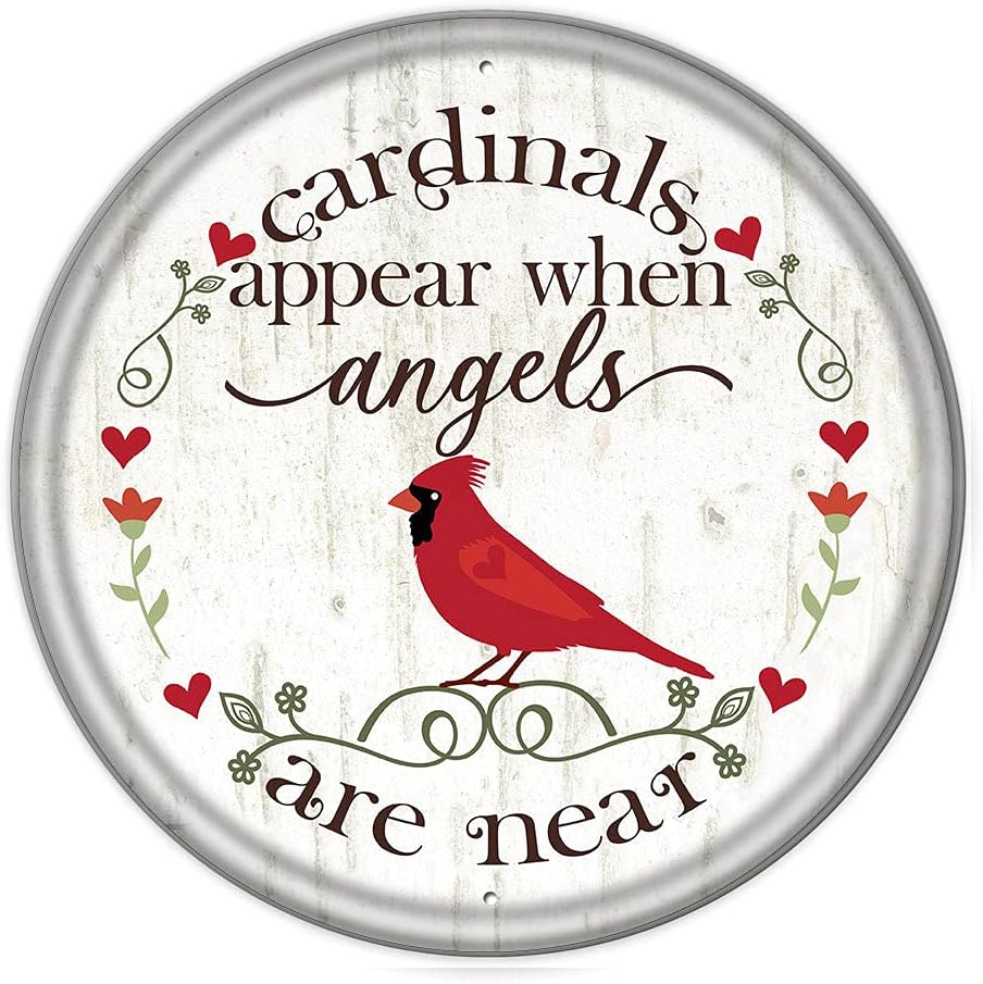 Amazon.com: Christmas Wall Decor Round Metal Tin Sign Cardinals Appear ...