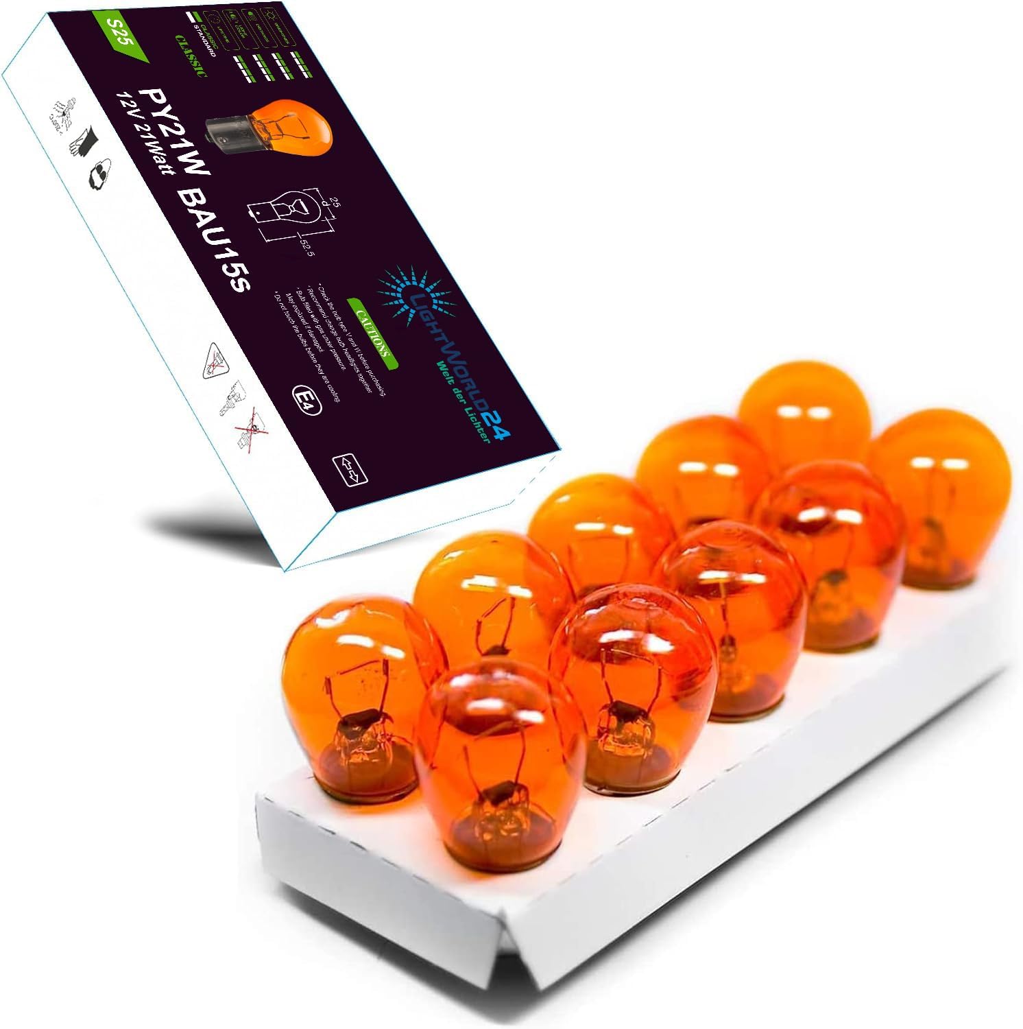 LIGHTWORLD24 10 x PY21W Ampoule Clignotant 12V BAU15s S25 21W Orange ...