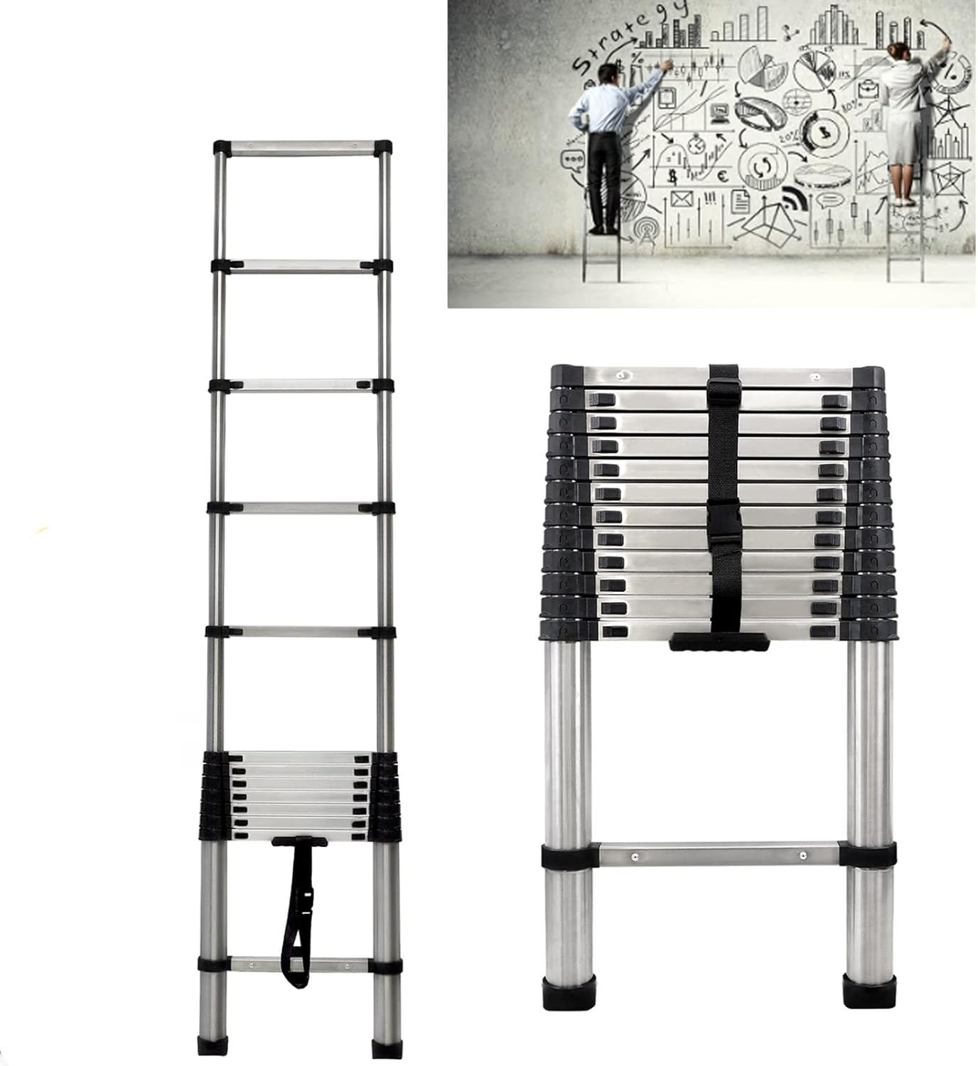 3.8M Telescopic Ladder Multi-Purpose Stainless Steel Telescoping Ladder ...