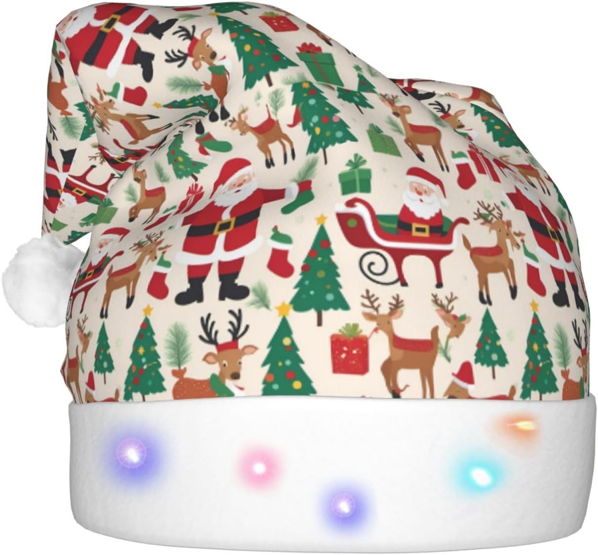 Led Christmas Hat Light Up Plush Santa Hats Classic Style Xmas Santa ...
