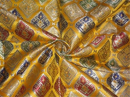 Amazon.com: Heavy Silk Brocade Fabric Yellow,Multi Motif X Metallic ...