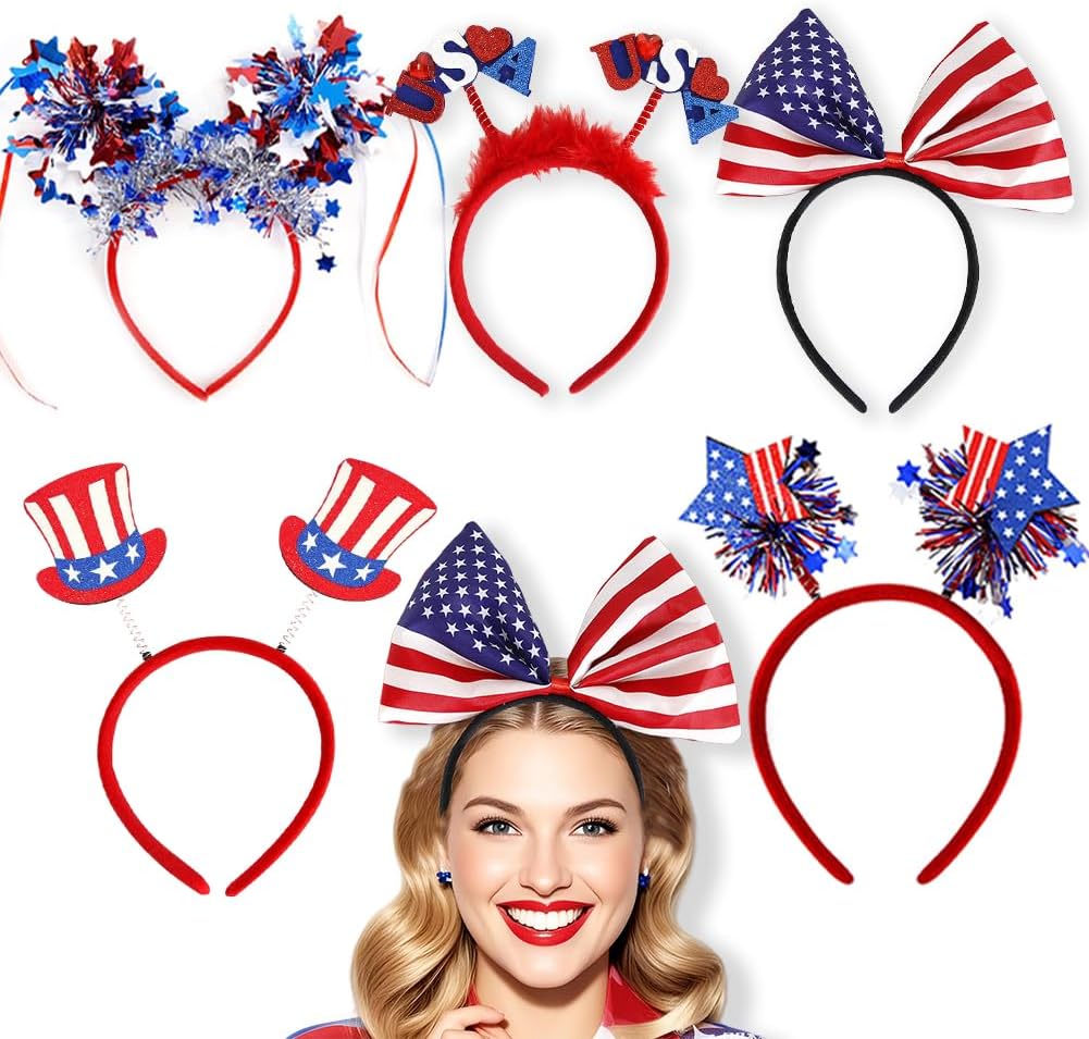 Amazon.com: 5Pcs 4th of July Headbands Red White And Blue Patriotic ...