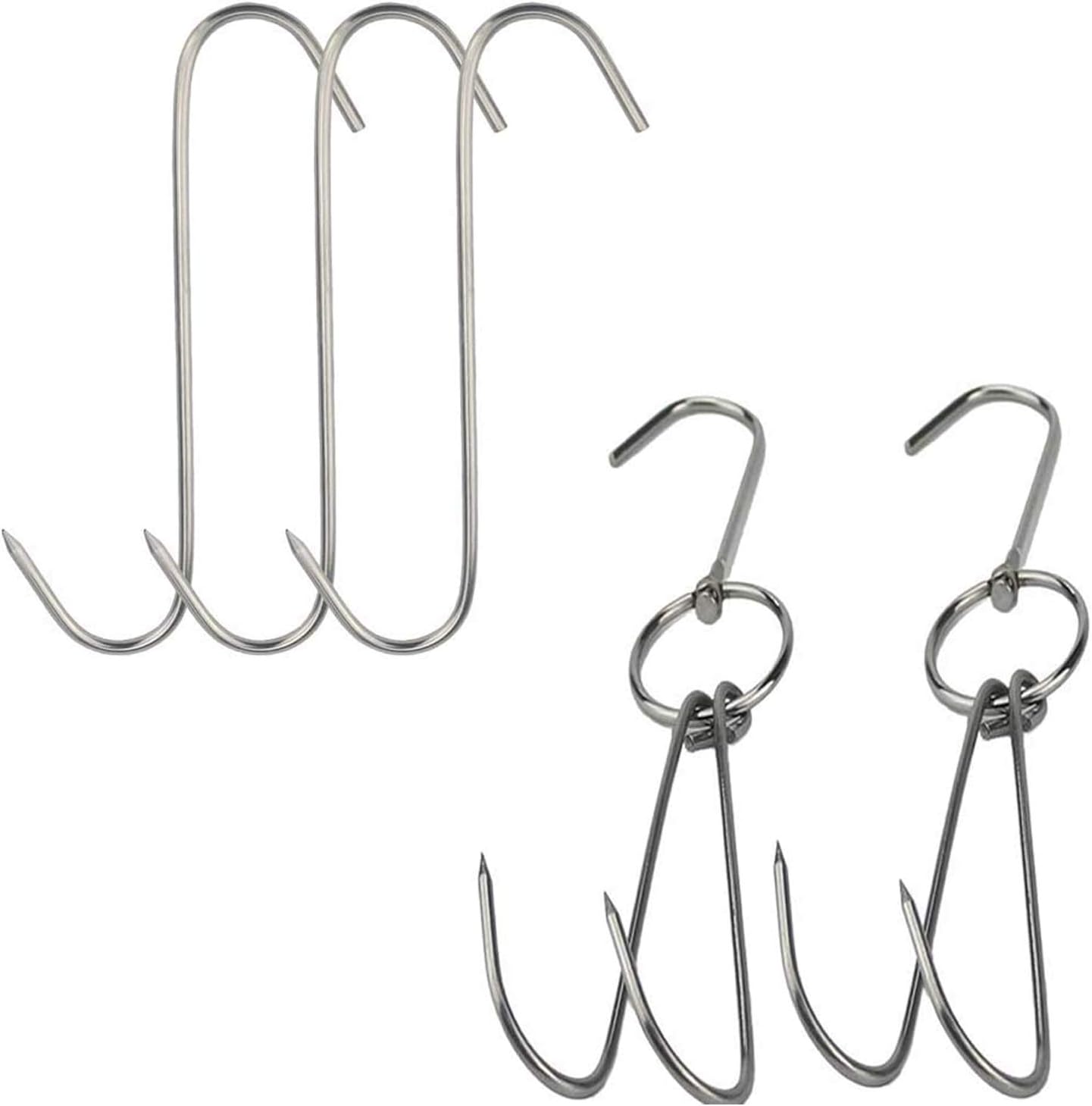 Amazon.com: Tinsow 2pcs Stainless Steel Double Hooks + 3pcs S-Hooks for ...