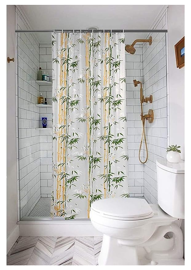 PRIMAH Bamboo Design Waterproof PVC Shower Curtain (7 Feet, Green ...