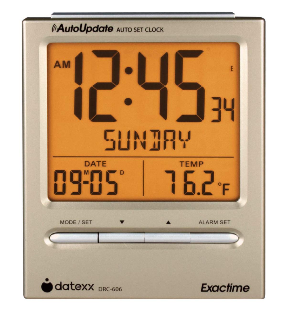 Datexx Alarm Clock with Digital Atomic Clock and Calendar, Temperature ...