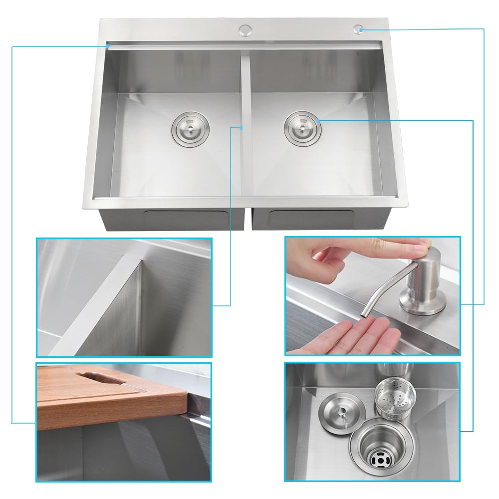 Double Bowl Drop in Kitchen Sink, BoomHoze 29 x 22 inch Topmount Drop ...