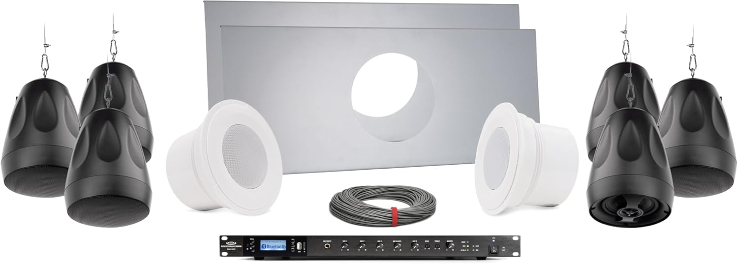 Amazon.com: Pure Resonance Audio Restaurant Sound System with (6) Commercial Pendant Speakers ...