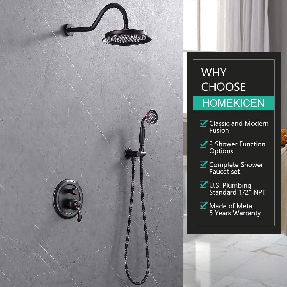 Homekicen Oil-Rubbed Bronze Shower Faucets Sets Complete: Antique Rain ...
