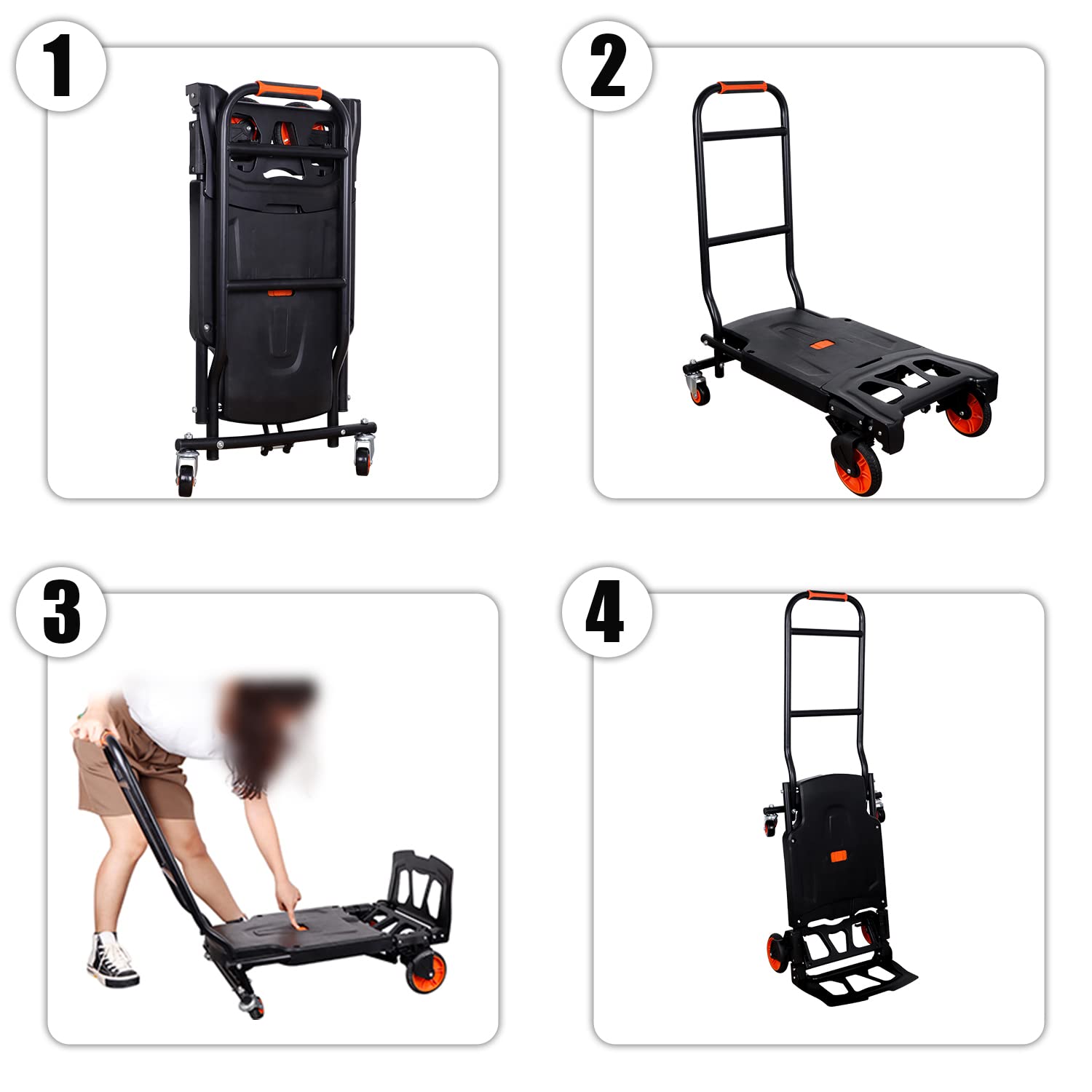 Folding Hand Truck Portable Dolly Cart, One-Button Folding Portable ...