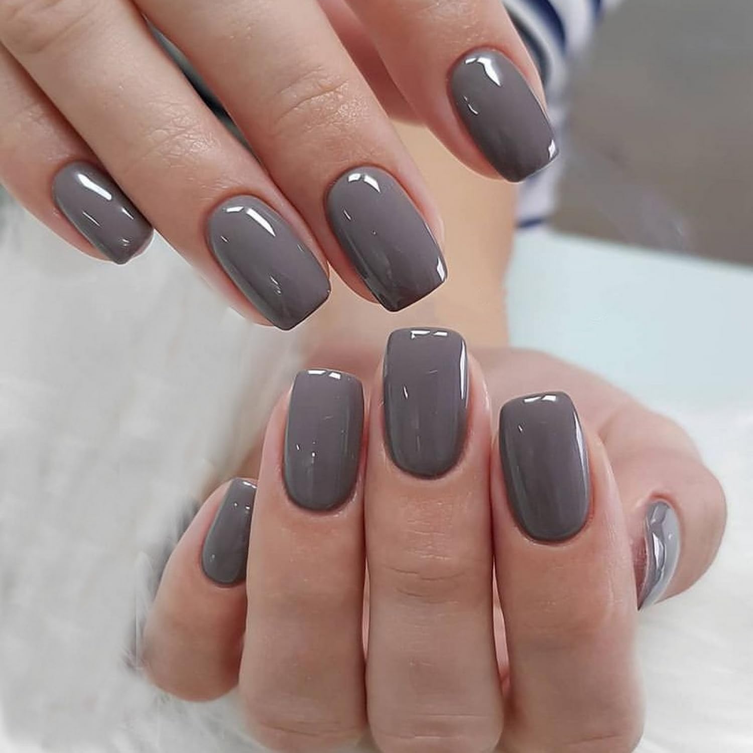 Amazon.com: Square Press on Nails Short Fake Nails Grey Color Acrylic ...
