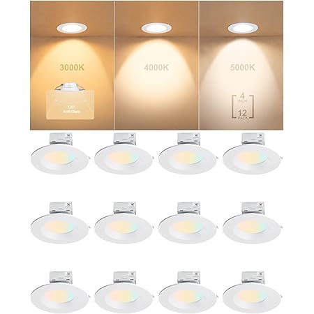 12 Pack 4 Inch Ultra-Thin LED Recessed Ceiling Light with Junction Box ...