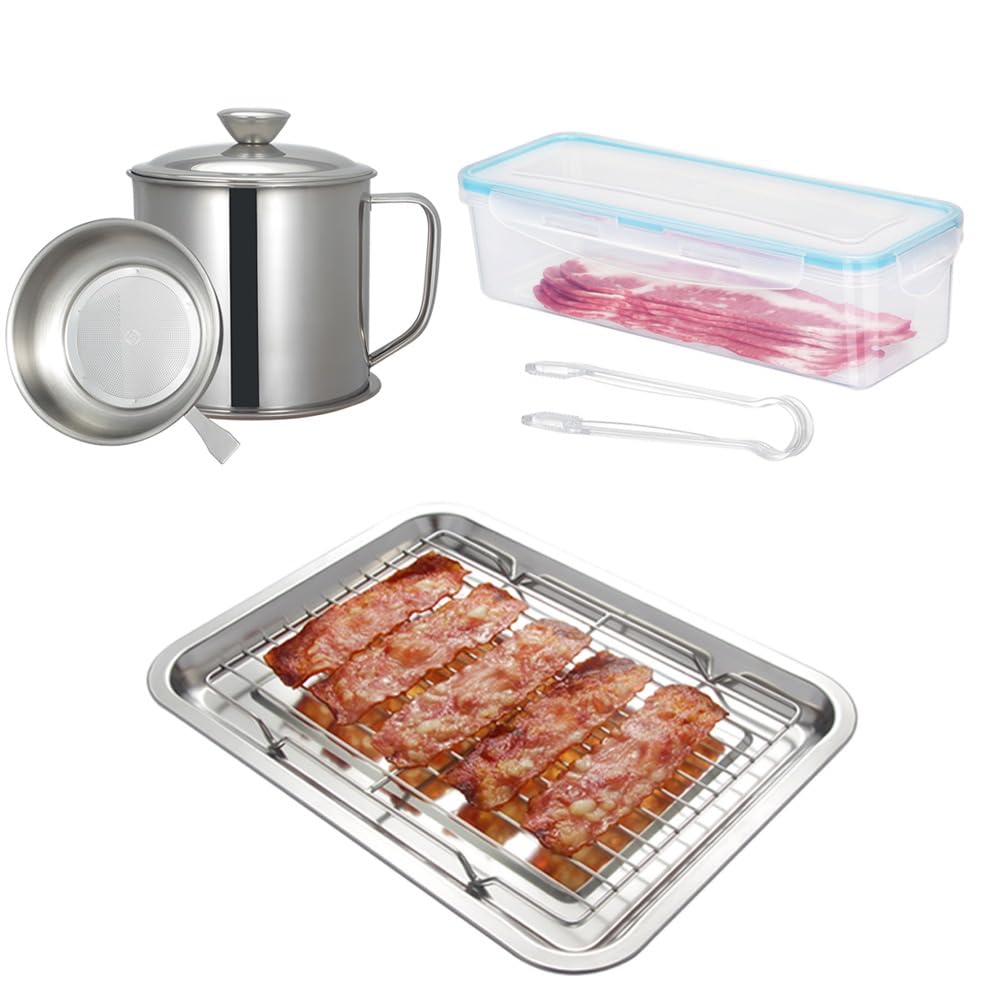 Amazon.com: 42oz Bacon Grease Container with Strainer Bacon Storage ...