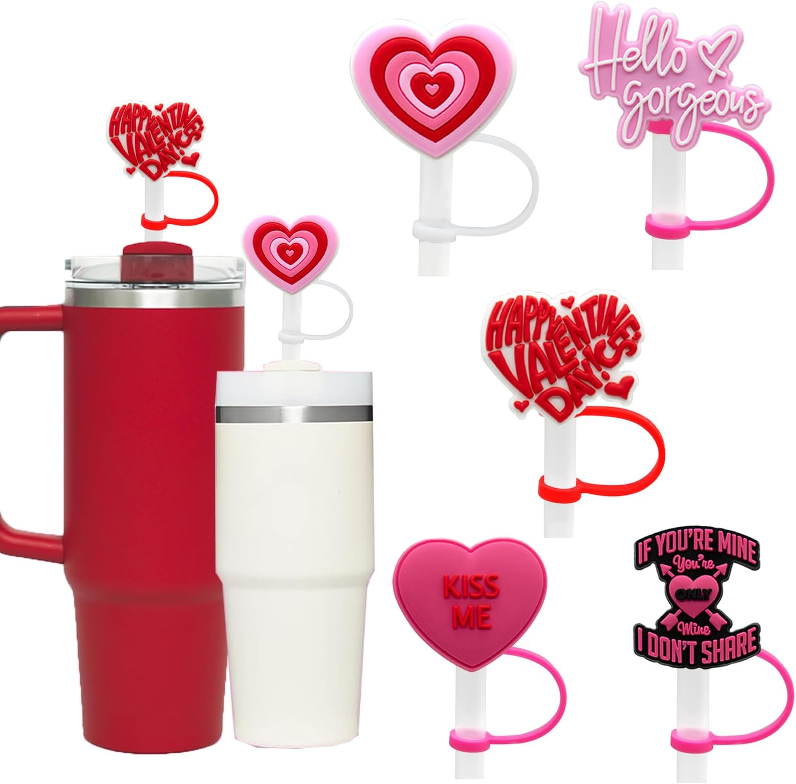 Amazon.com: Valentines Straw Toppers 10mm Glitter Heart Straw Cover Cap ...