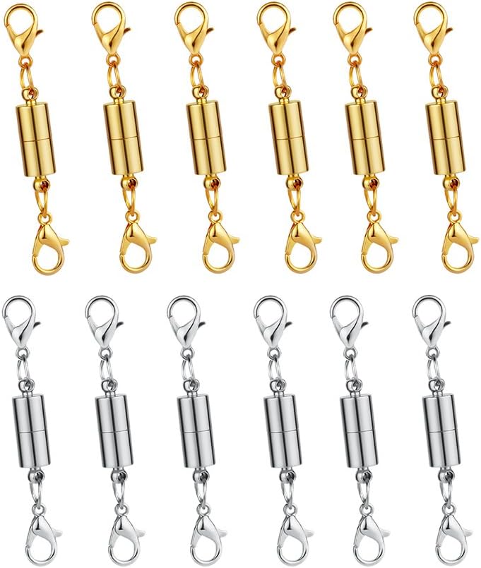 Amazon.com: 12 PCS Silver Magnetic Jewelry Locking Clasps Necklace ...