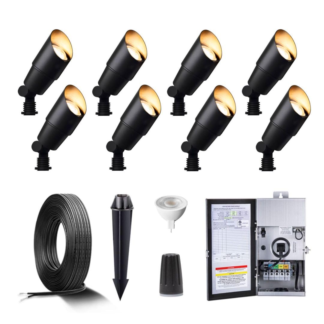 Gardenreet Black Brass Low Voltage Landscape Spotlights(8-Pack) Kit 12V ...