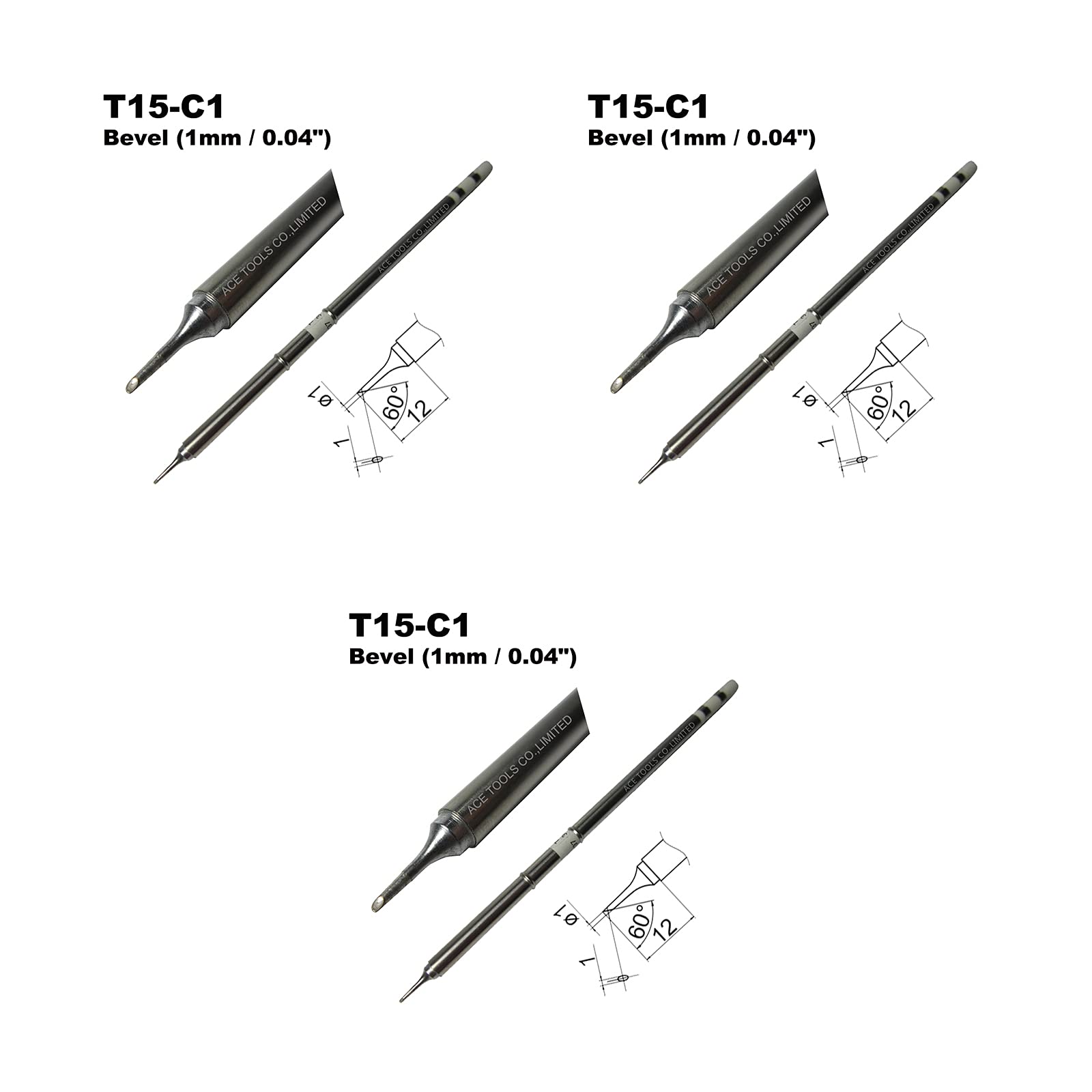 Soldering Tips T15-C1 Bevel Soldering Tip 1mm - Replacement For FX-9501 ...