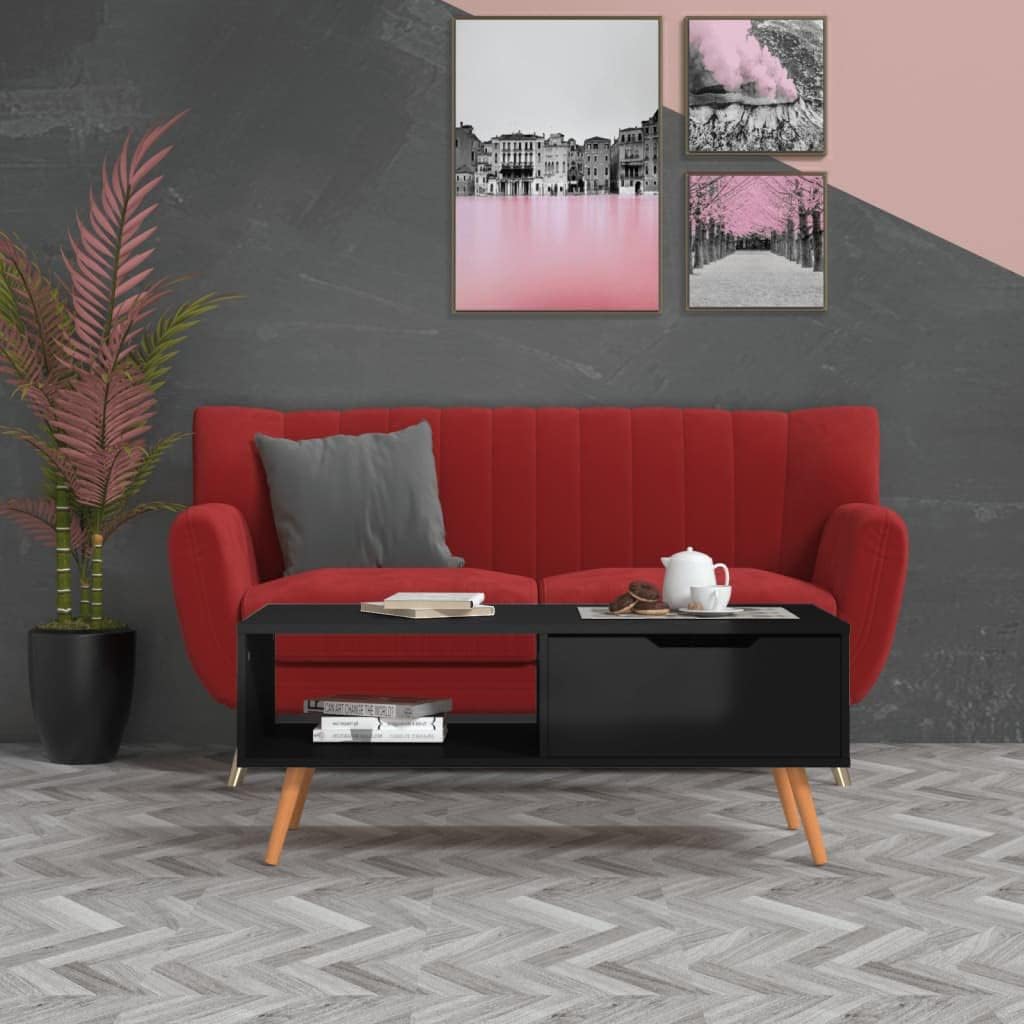 Zeiquah Coffee Table High Gloss Black Engineered Wood 100x49.5x43 cm ...