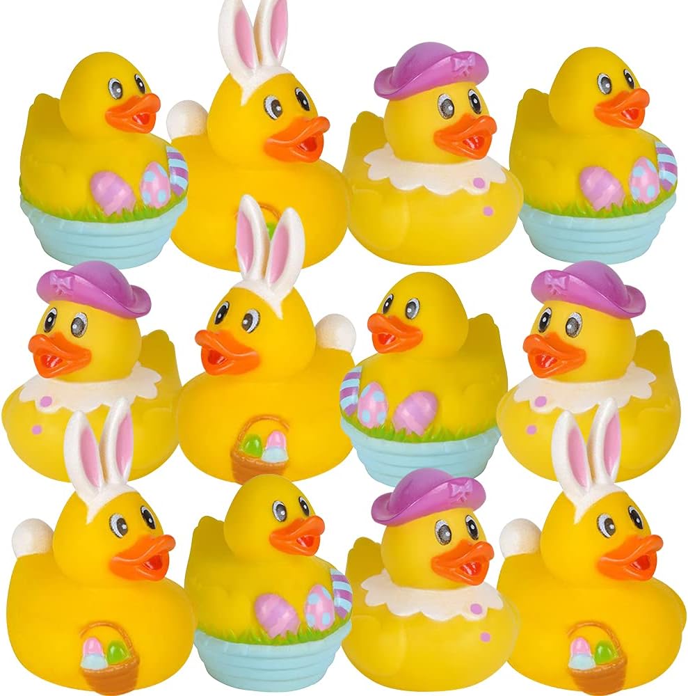 Amazon.com: ArtCreativity 2.5 Inch Easter Rubber Ducks for Kids – Pack of 12 Mini Easter Ducks ...