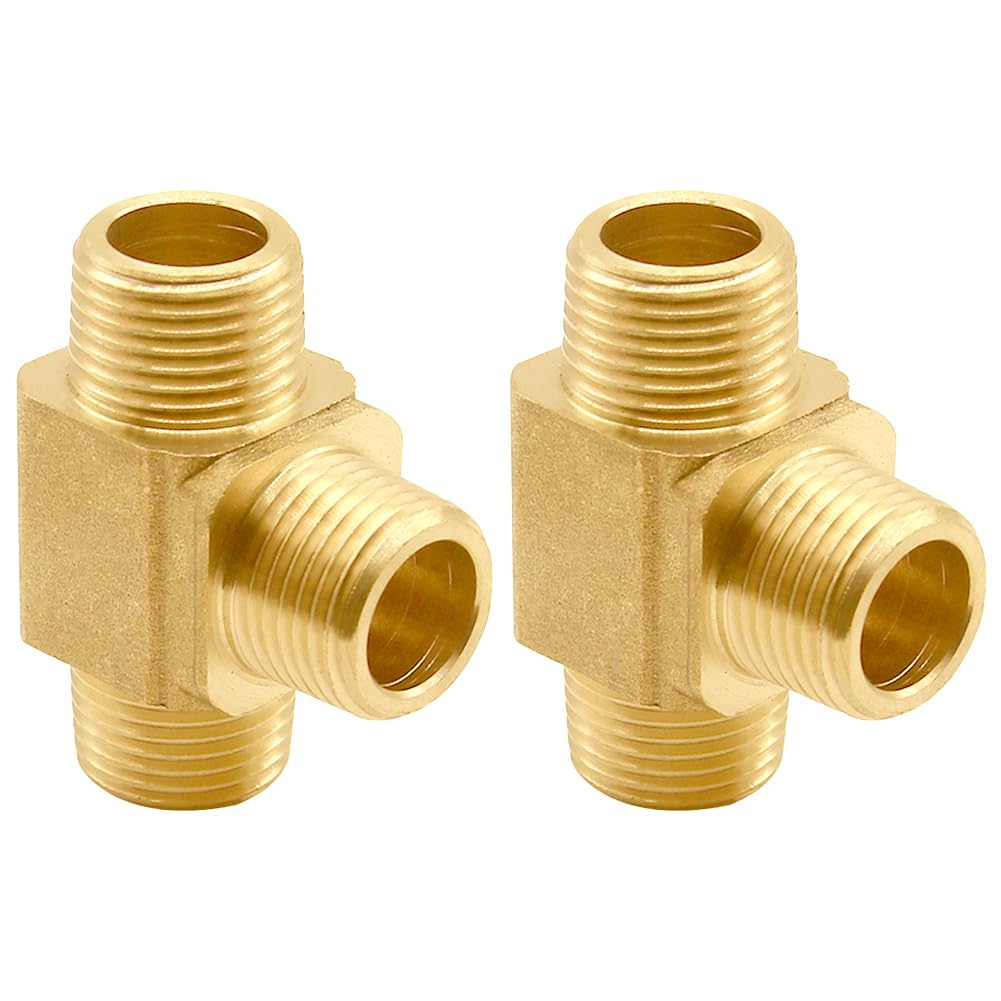 Amazon.com: Uenede 2PCS 3/8 Inch Brass Tee Pipe Fitting 3/8" NPT Male x ...