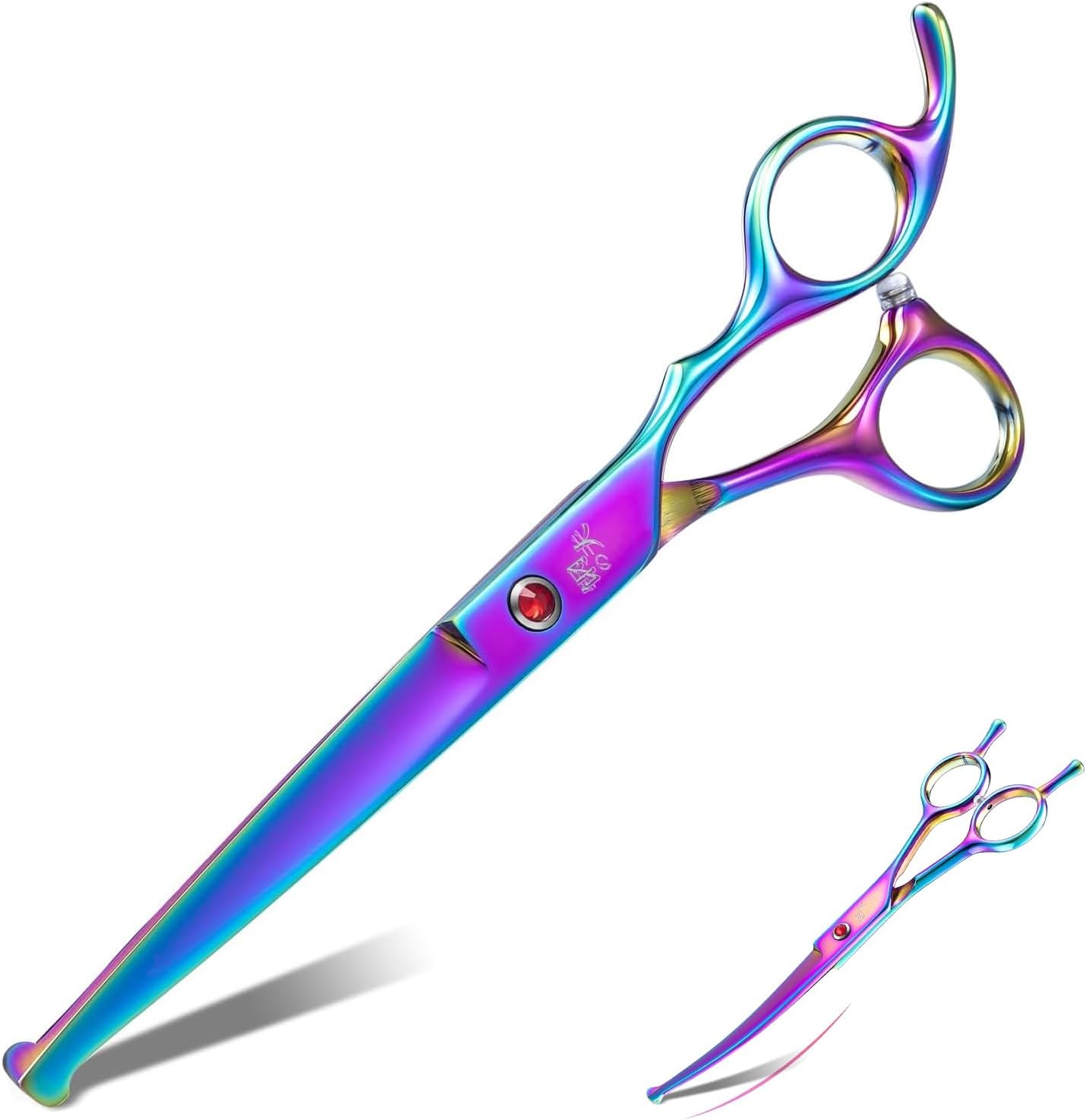 Amazon.com: DRGSKL 7" Rainbow Curved and Straight Dog Grooming Scissors ...