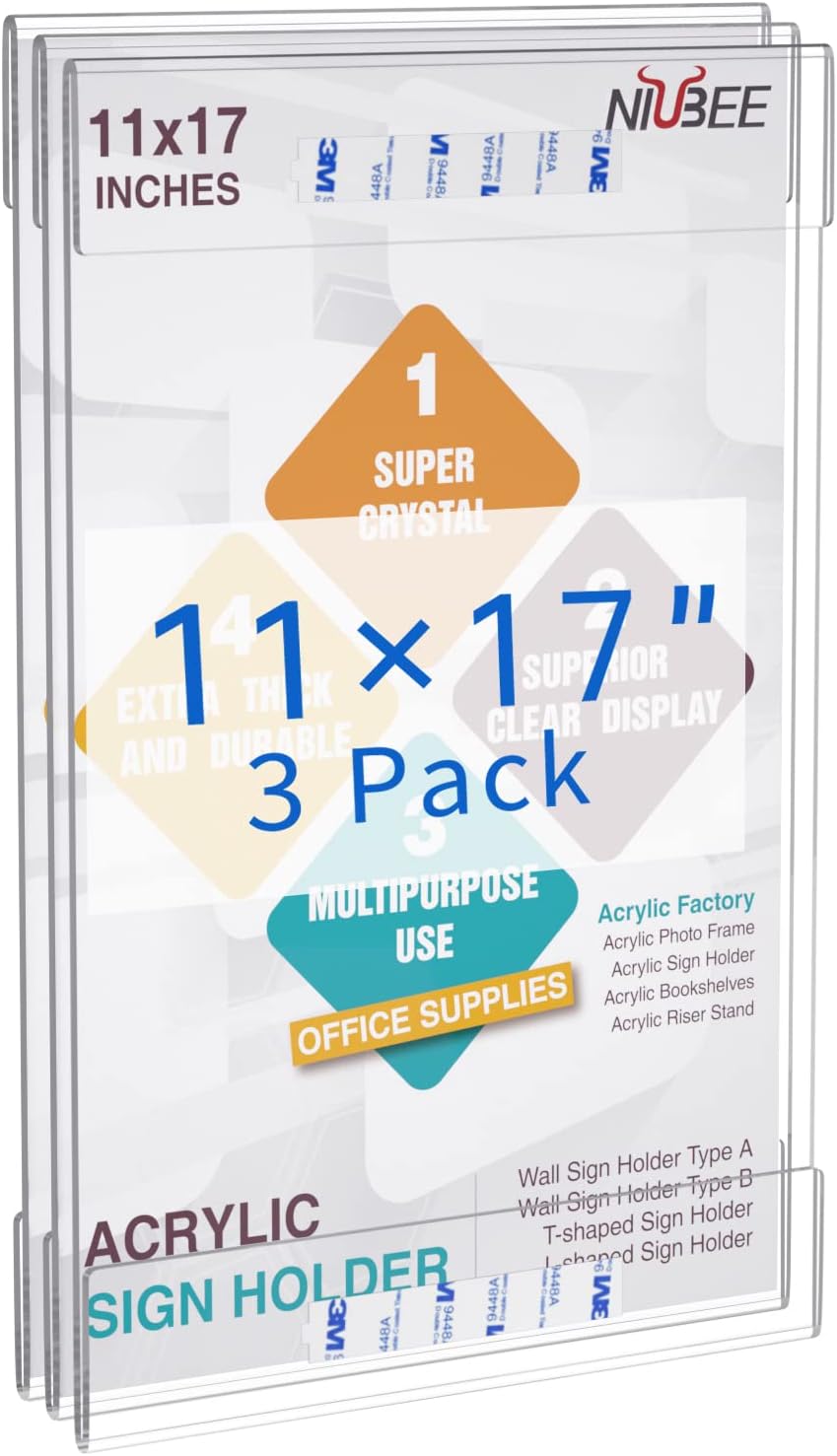 Niubee Acrylic Sign Holder 11 x 17 inches Wall Mount Sign Holders Clear ...